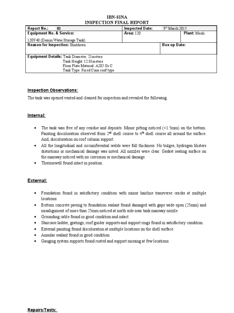 120V40 Demin Storage Tank | PDF | Welding | Construction