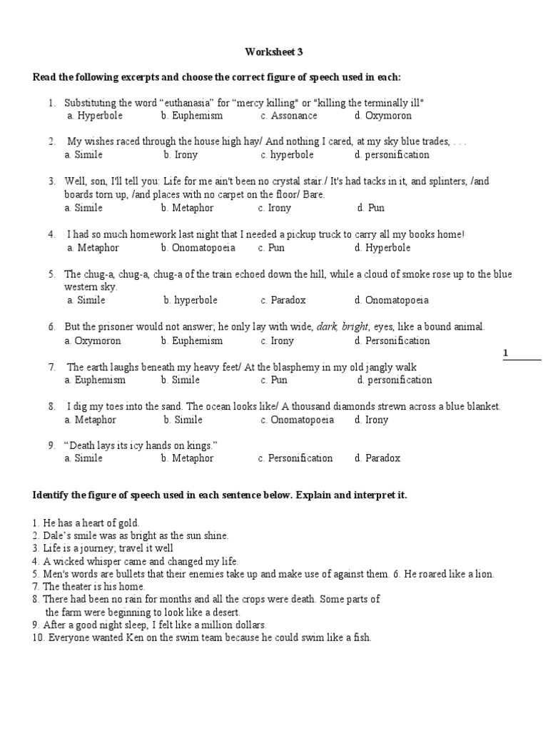 Figures of Speech Handout and Worksheet | PDF