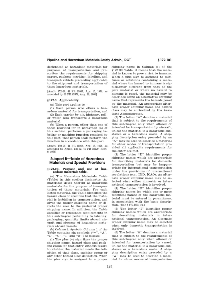 Hazardous Materials Table Overview | PDF | Dangerous Goods | Materials