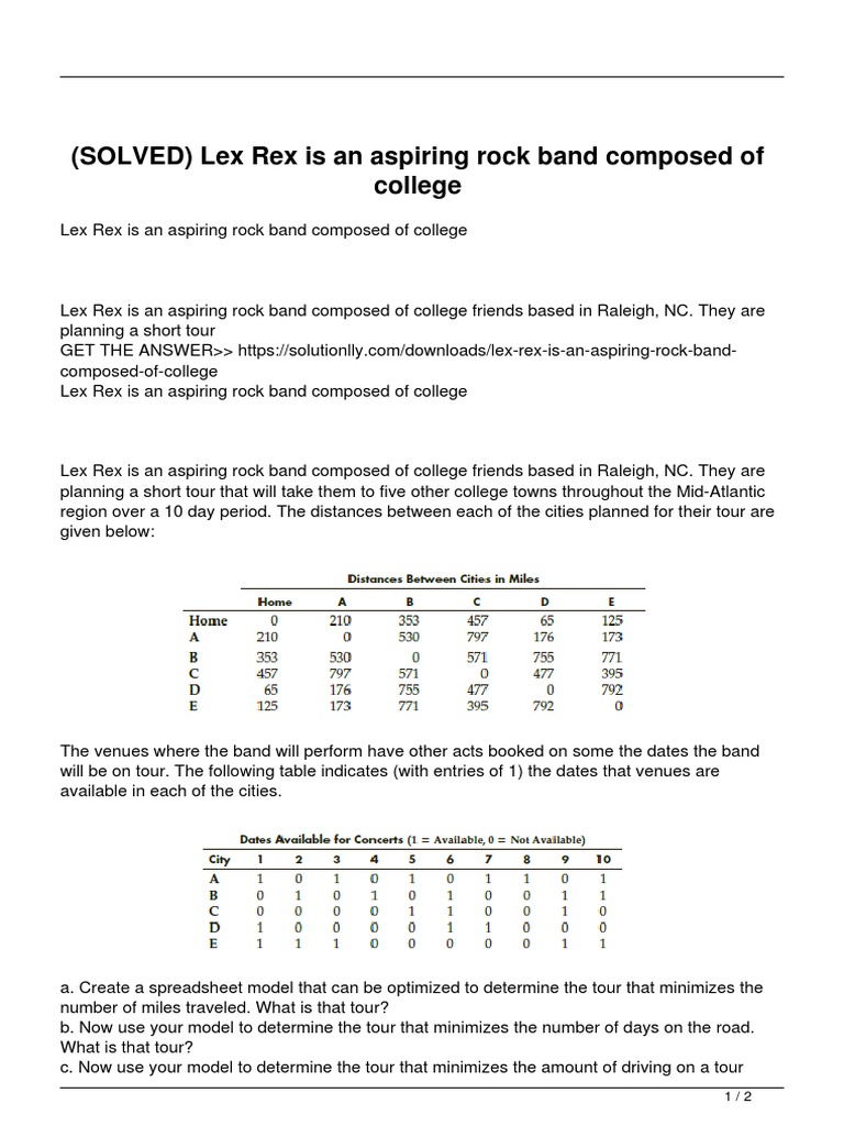 Lex Rex College Band Tour Optimization | PDF