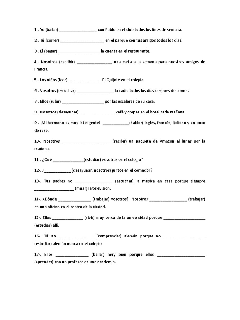 Presente Regular 2 EJERCICIOS | PDF