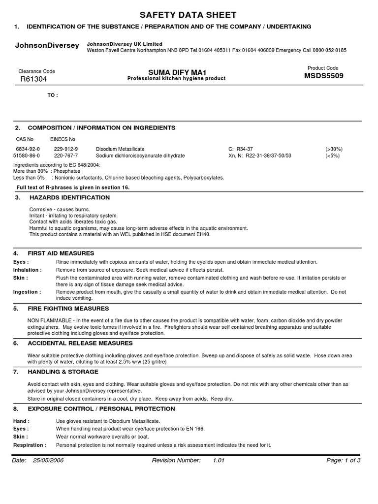 Suma Dify MSDS | PDF | Toxicity | Chemistry