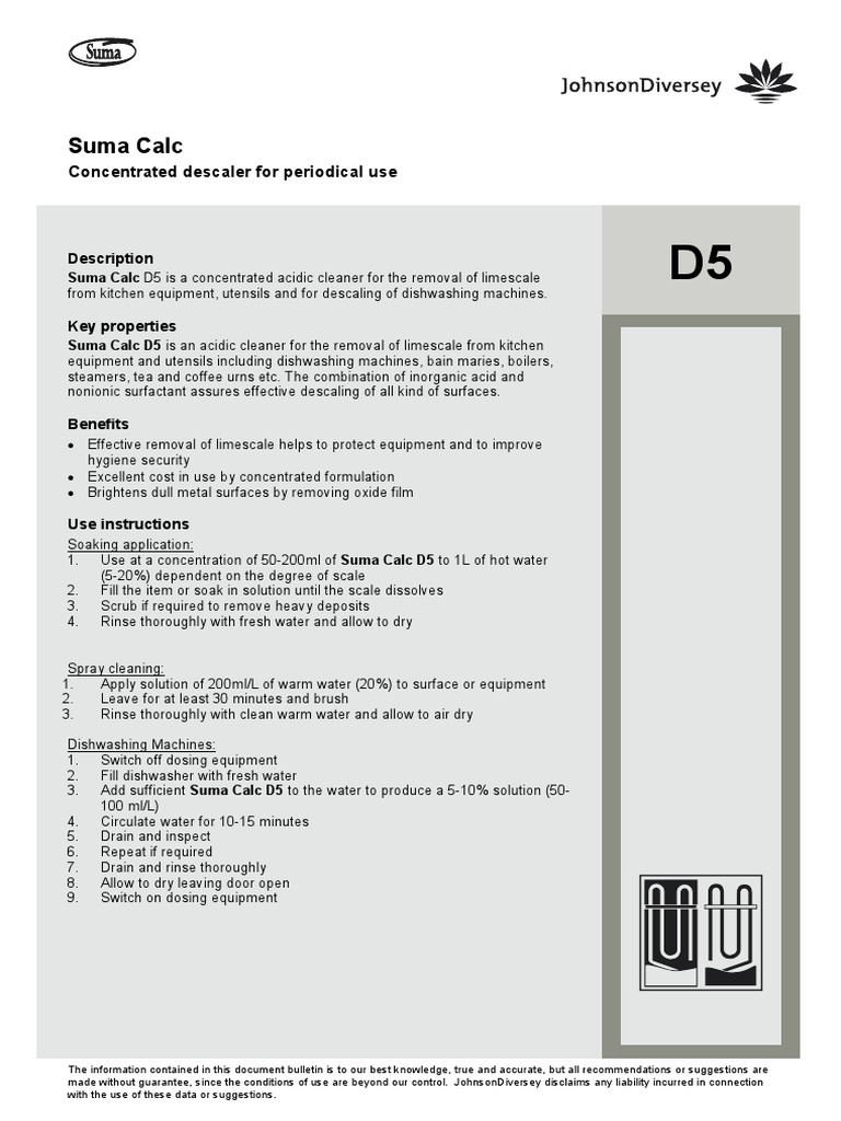 Suma Calc: Concentrated Descaler For Periodical Use | PDF | Dishwasher ...