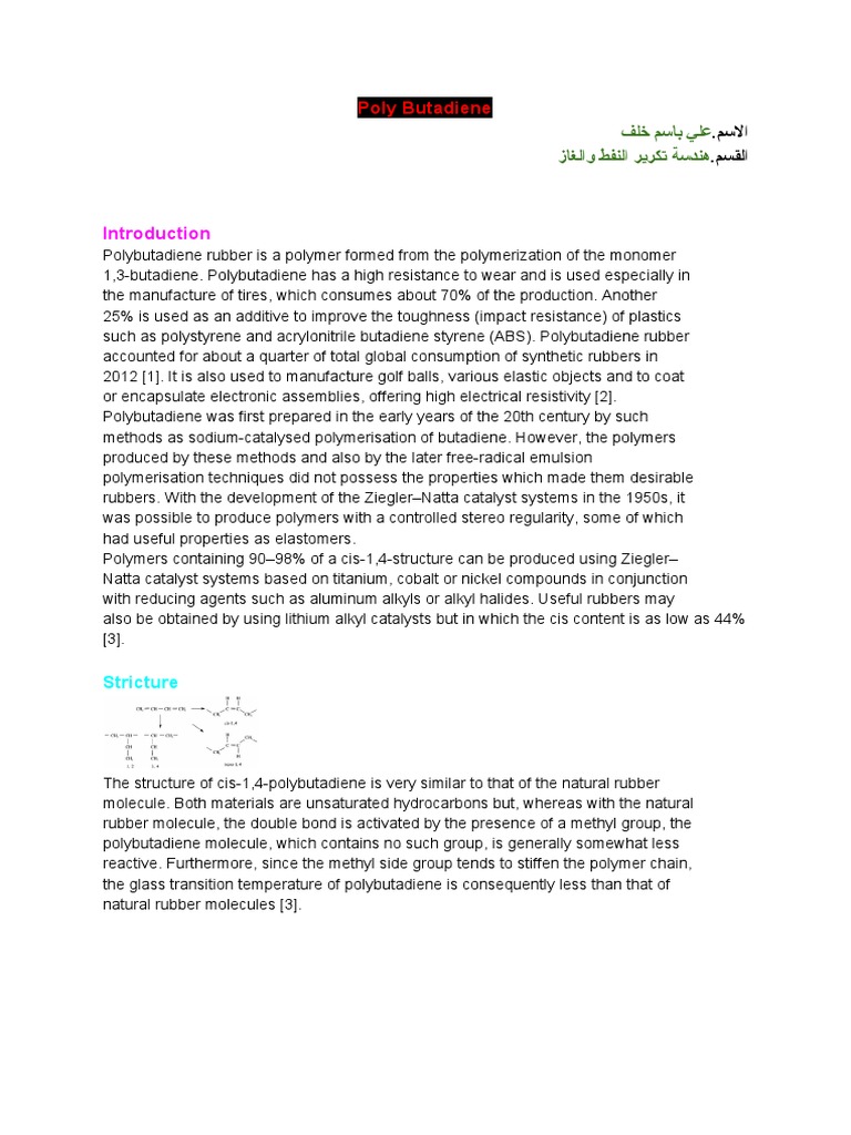Poly Butadiene PDF | PDF | Physical Chemistry | Chemical Compounds