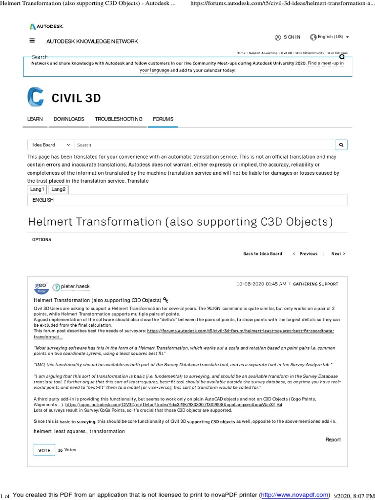 Helmert Transformation Also Supporting C3d Objects Autodesk Community Pdf Surveying