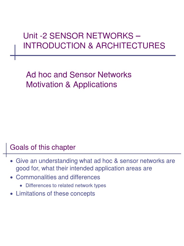 Unit 2 Sensor Networks Introduction And Architectures Download Free Pdf Wireless Sensor