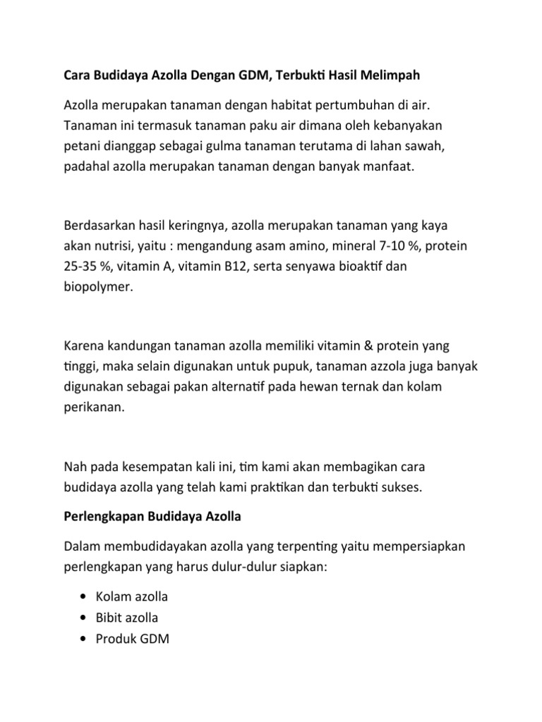 Panduan Budidaya Azolla Efektif | PDF | Teknologi & Rekayasa