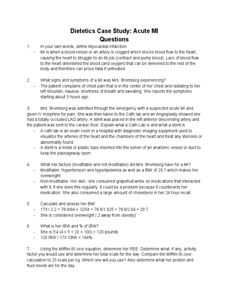 Dietetics Case Study: Acute MI Questions | PDF | Calorie | Heart