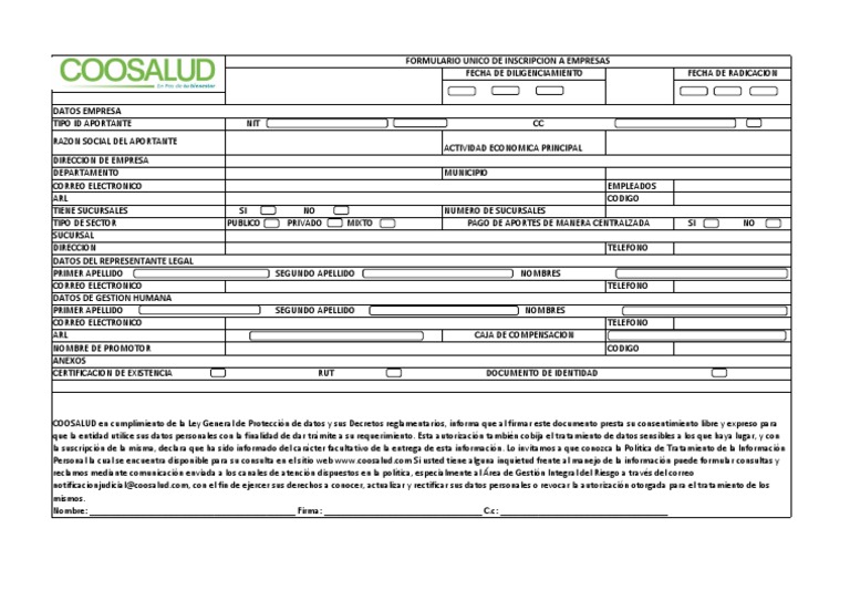 Formulario de Afiliación Coosalud 2025 | PDF | Privacidad de la ...