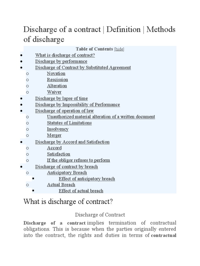 A Comprehensive Guide to the Various Methods of Discharging a Contract ...