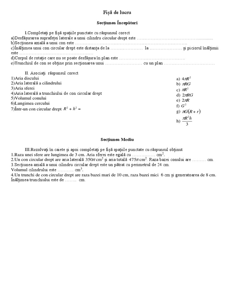 Fisa de Lucru-Corpuri Rotunde | PDF