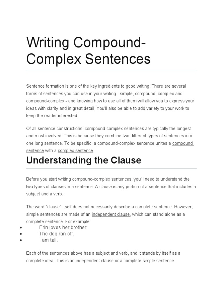 Compound Complex Worksheets Simple Complex Sentence | PDF | Sentence