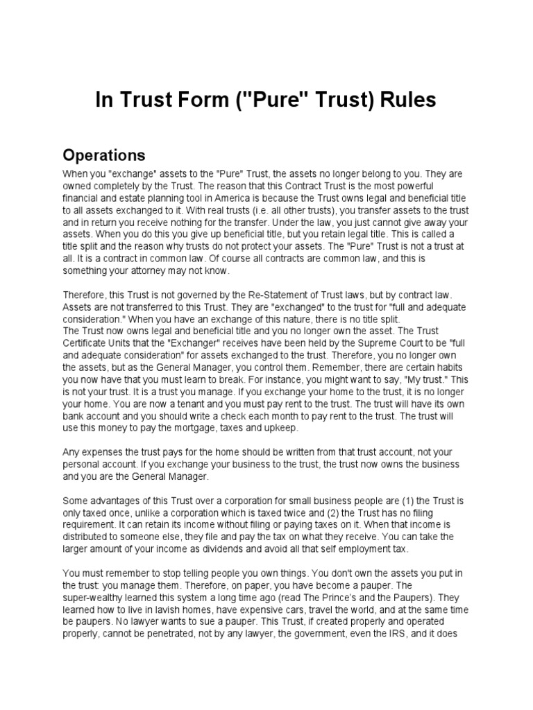 Rules: Trust Form ("Pure" Trust) | PDF | Trust Law | Irs Tax Forms