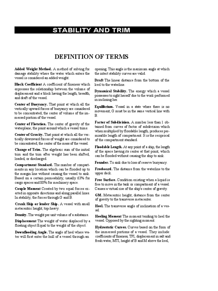 Stability and Trim | Download Free PDF | Buoyancy | Ships