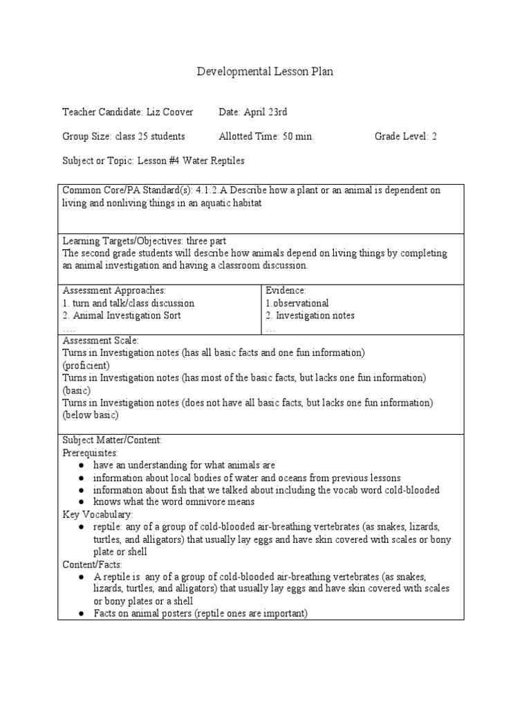 Water Reptiles Lesson Plan 2 | PDF | Reptile | Snake