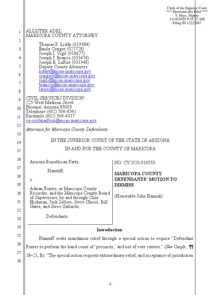 Maricopa County Defendants Motion To Dismiss | PDF | Laches (Equity ...