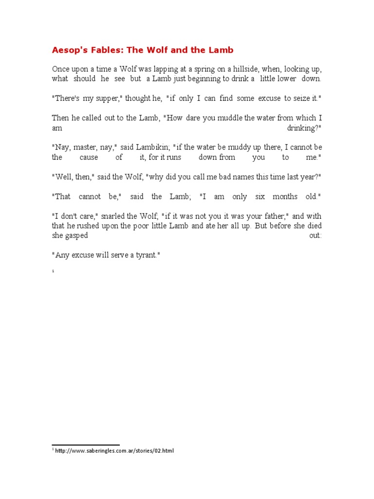 Aesop's Fables: The Wolf and The Lamb | PDF