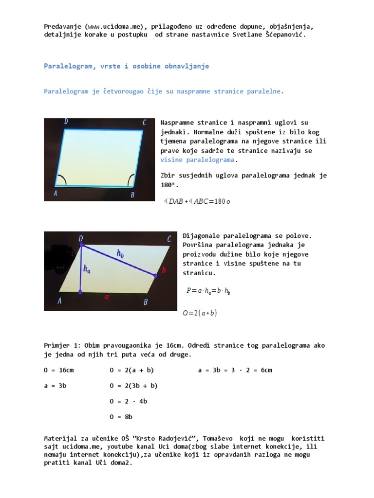 4.paralelogram Vrste Osobine Obnavljanje | PDF