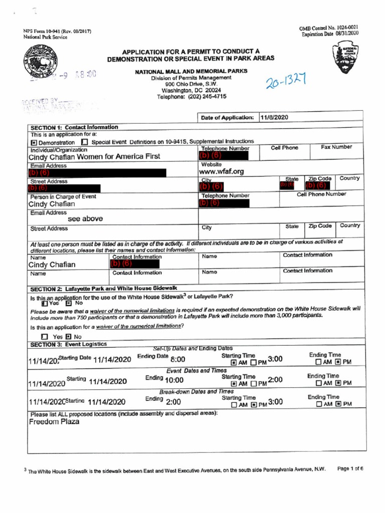 Application For A Permit For What Turned Into The "Million MAGA March ...