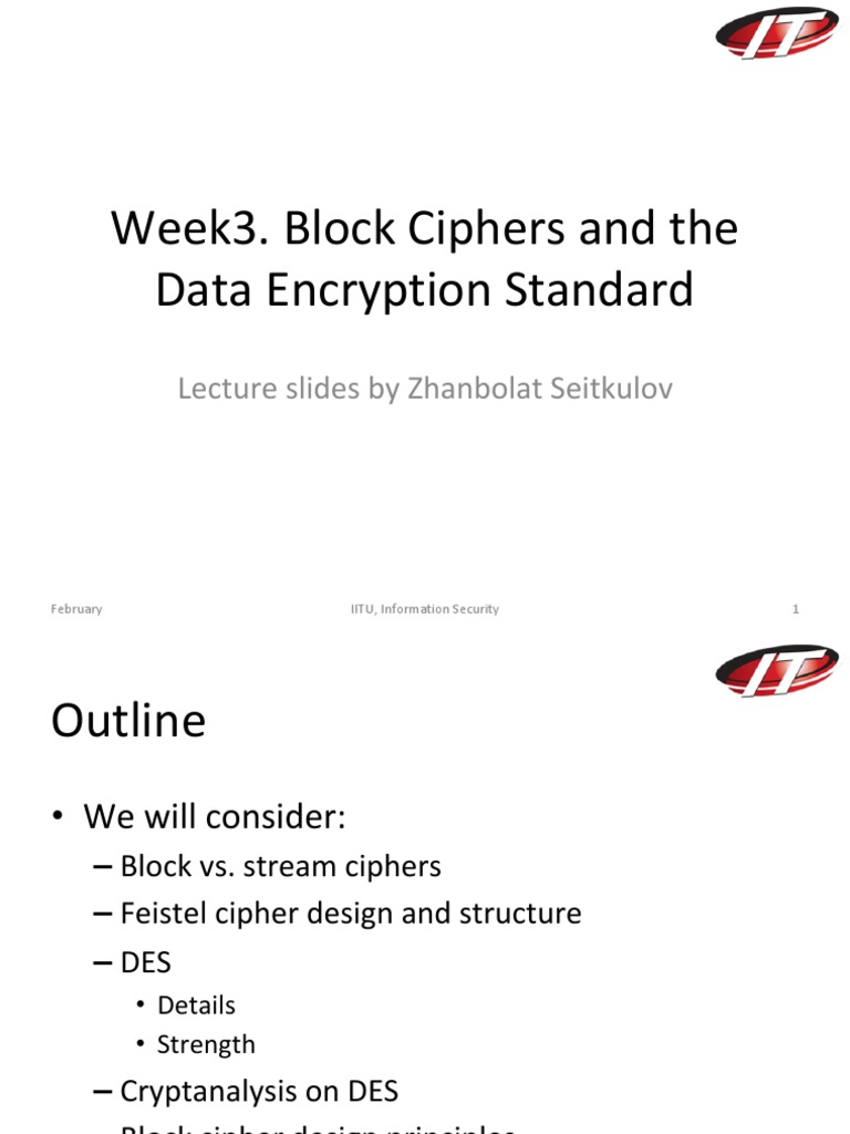 03-Block Ciphers. DES | PDF | Cipher | Cryptography