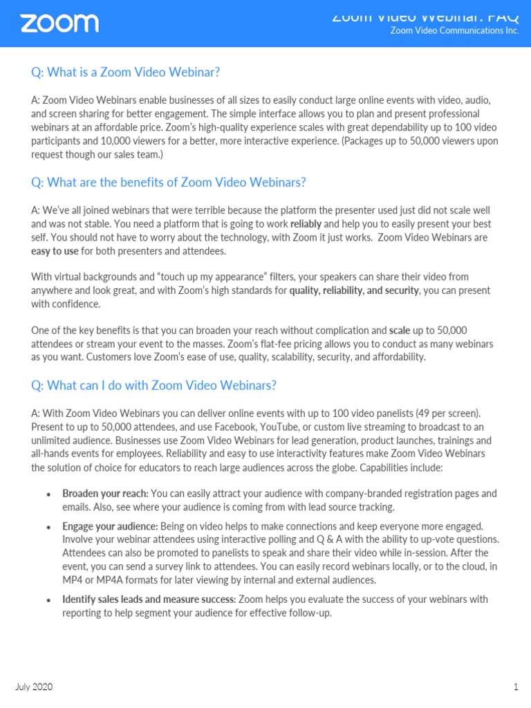 Q: What Is A Zoom Video Webinar? | PDF | Web Conferencing | Cloud Computing
