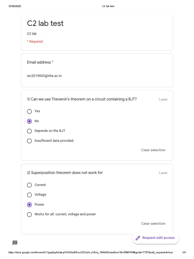 C2 Lab Test: BJT and Circuit Theorems | PDF | Teaching Methods ...