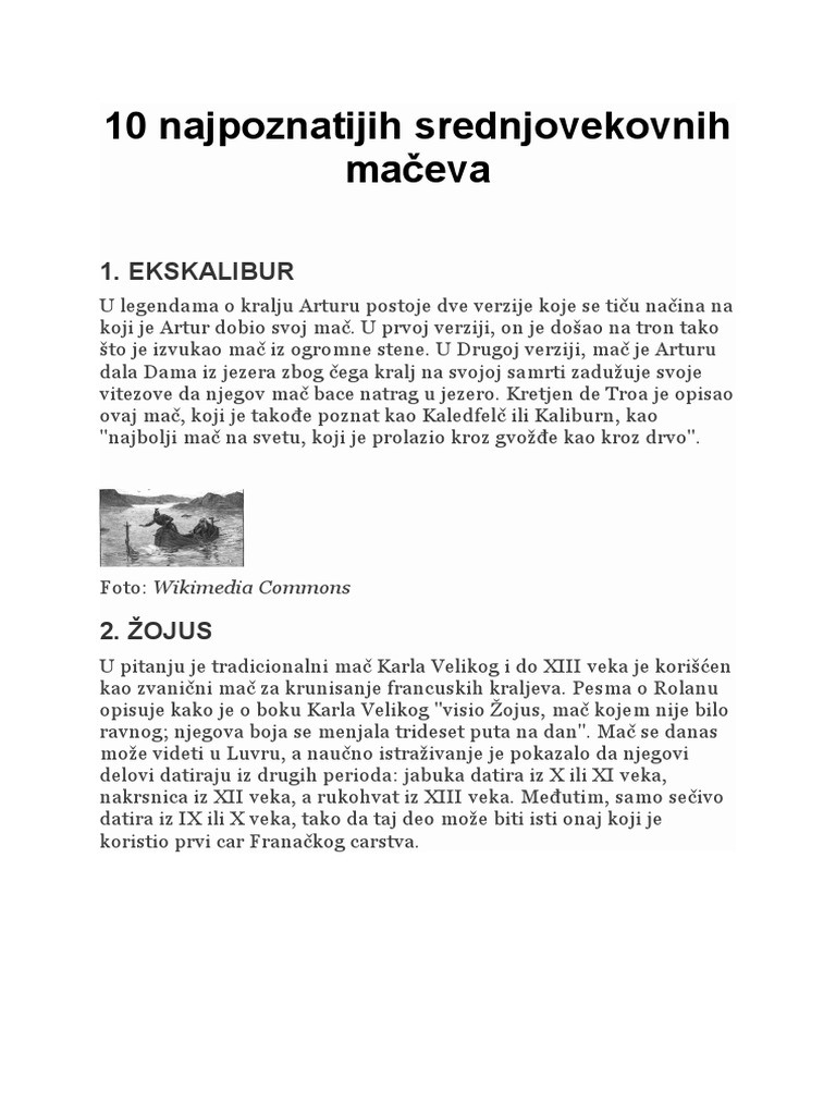 10 Najpoznatijih Srednjovekovnih Mačeva | PDF
