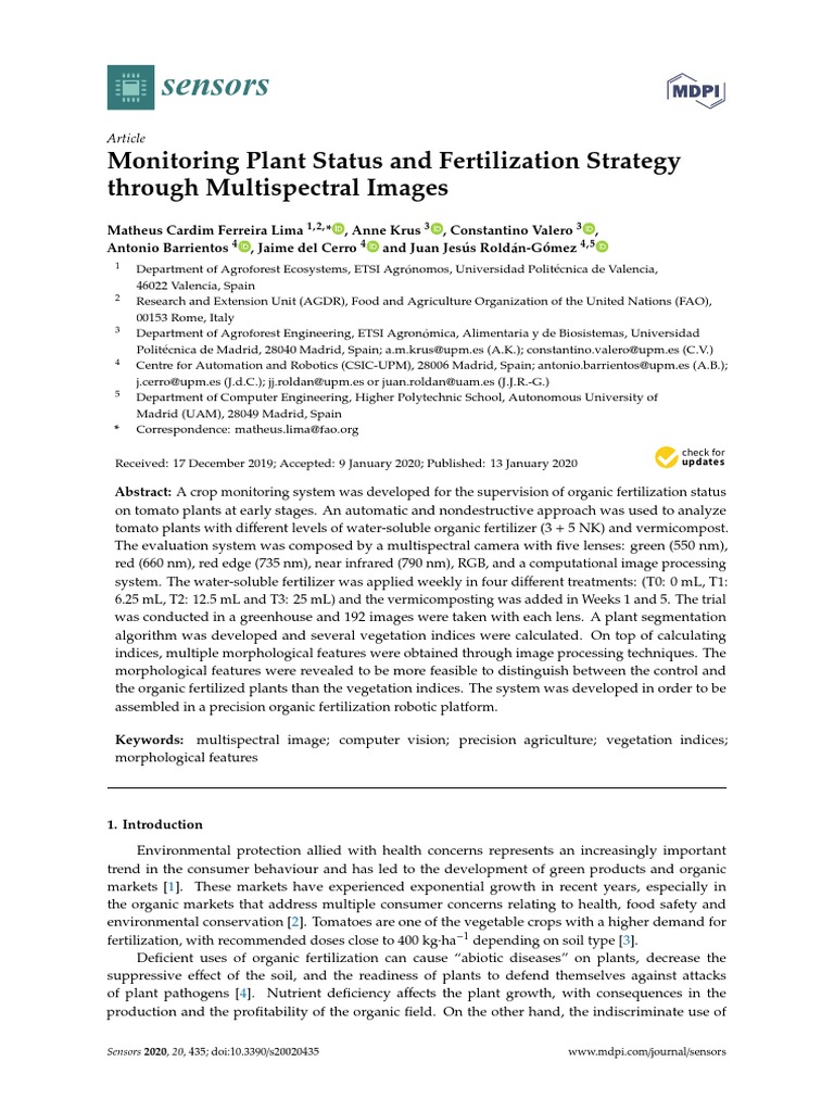Sensors: Monitoring Plant Status and Fertilization Strategy Through ...