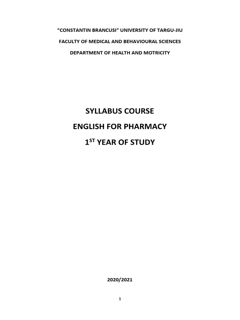 2020-2021 - Syllabus - English For Pharmacy PDF | PDF | Pharmacy ...
