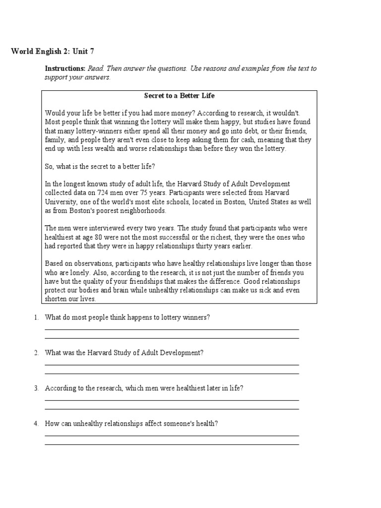 Support Your Answers.: Instructions: Read. Then Answer The Questions ...