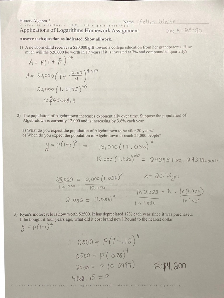 Applications of Logarithms Homework | PDF | Metallic Elements | Nuclear ...