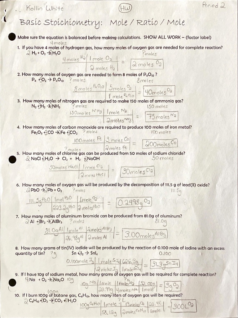 Basic Stoichiometry Worksheet Kollin White | Download Free PDF ...