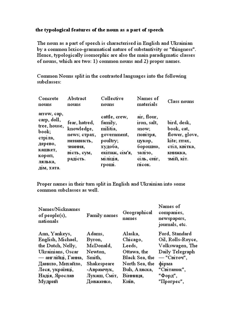 The Typological Features of The Noun As A Part of | PDF | Plural ...