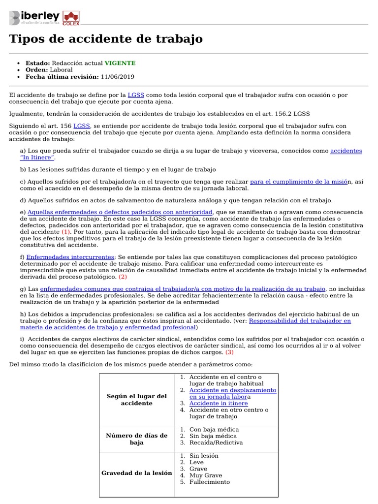 Tipos de Accidentes Laborales | PDF | Salud y bienestar | Medicina