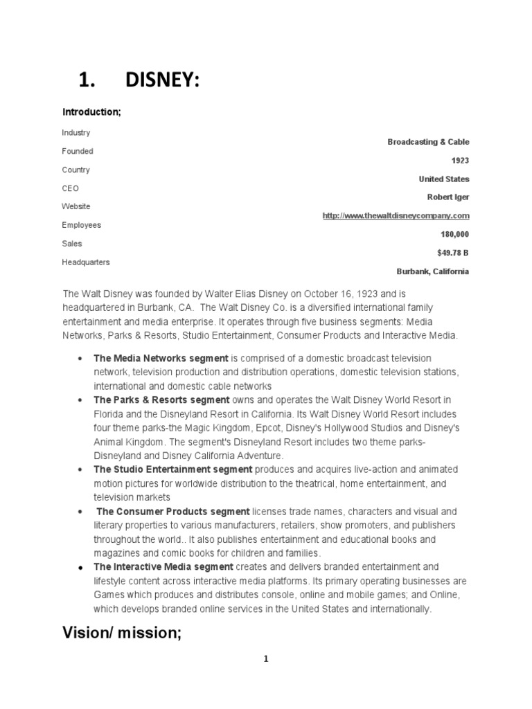 Disney:: Vision/ Mission | PDF | The Walt Disney Company | Nike