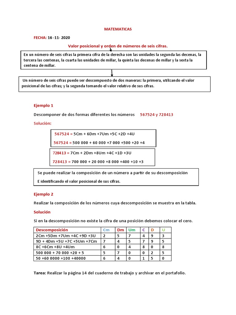 Numeros de Seis Cifras Valor Posicional | PDF