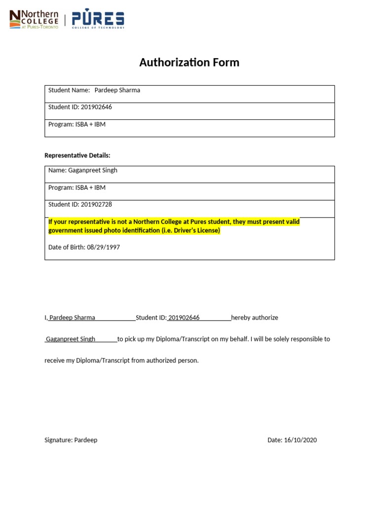 Authorization Form - Converted Gagan | PDF