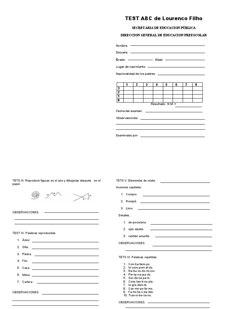 TEST ABC de Lourenco Filho | PDF