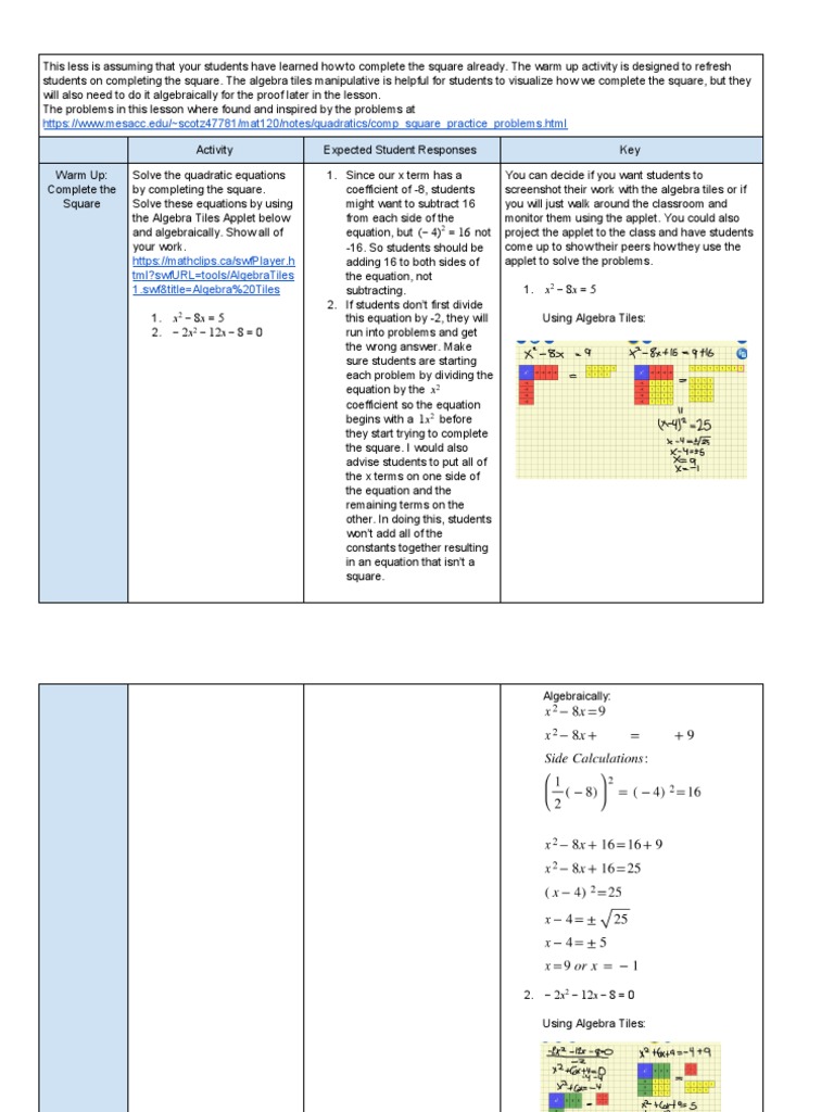 The Quadratic Formula Outline | PDF | Quadratic Equation | Equations