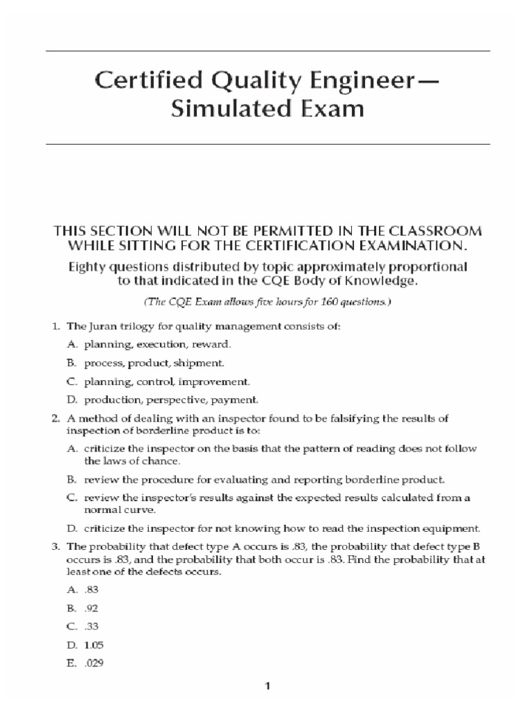 CQE Simulated Exam - Minus The Answer Sheets | PDF
