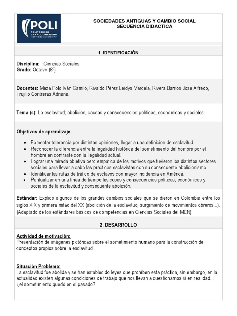 La Esclavitud Secuencia Didactica | PDF | Abolicionismo | Esclavitud