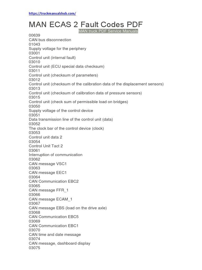 MAN ECAS 2 Fault Codes PDF | PDF