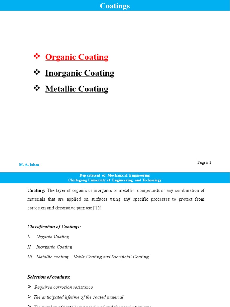 Organic Coating: Inorganic Coating Metallic Coating | PDF | Paint ...