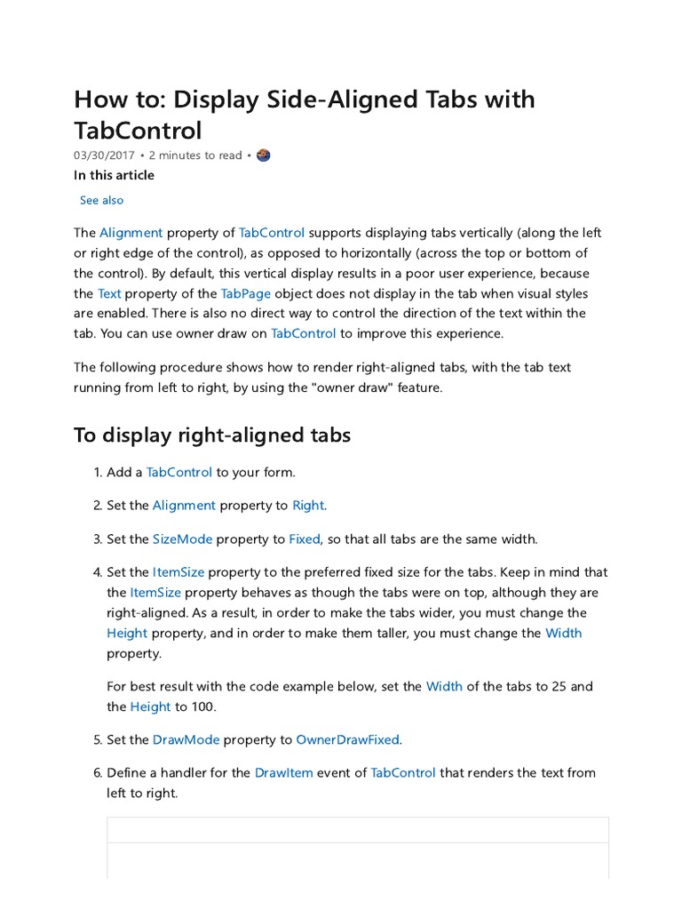 How To: Display Side-Aligned Tabs With Tabcontrol | PDF | Microsoft ...