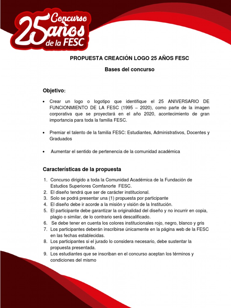 Bases Del Concurso Logo 25 Aniversario de La Fesc | PDF | Diseño