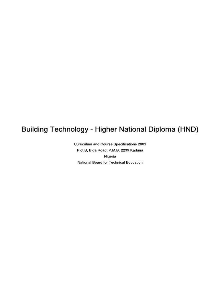 Building Technology - Higher National Diploma (HND) Curriculum and ...