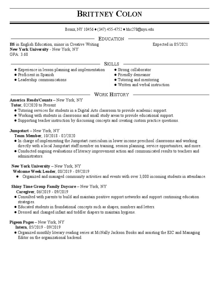 Brittney Colon Resume 1 | PDF