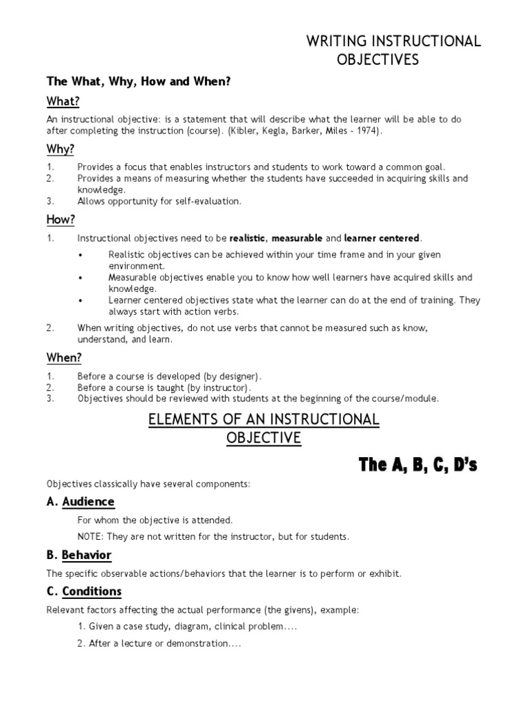 Instructional Objectives Guide | PDF | Learning | Question