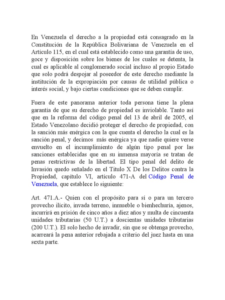 Invasion A La Propiedad Privada | PDF | Castigos | Derecho penal