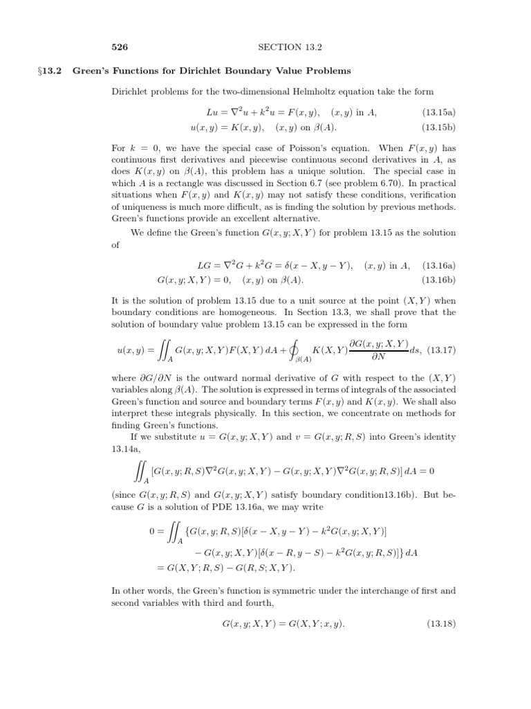 526 13.2 Green's Functions For Dirichlet Boundary Value Problems | PDF | Green's Function | Sine